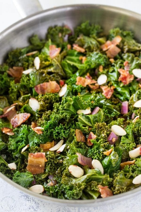 Sautéed Kale with Bacon and Almonds - Noshtastic
